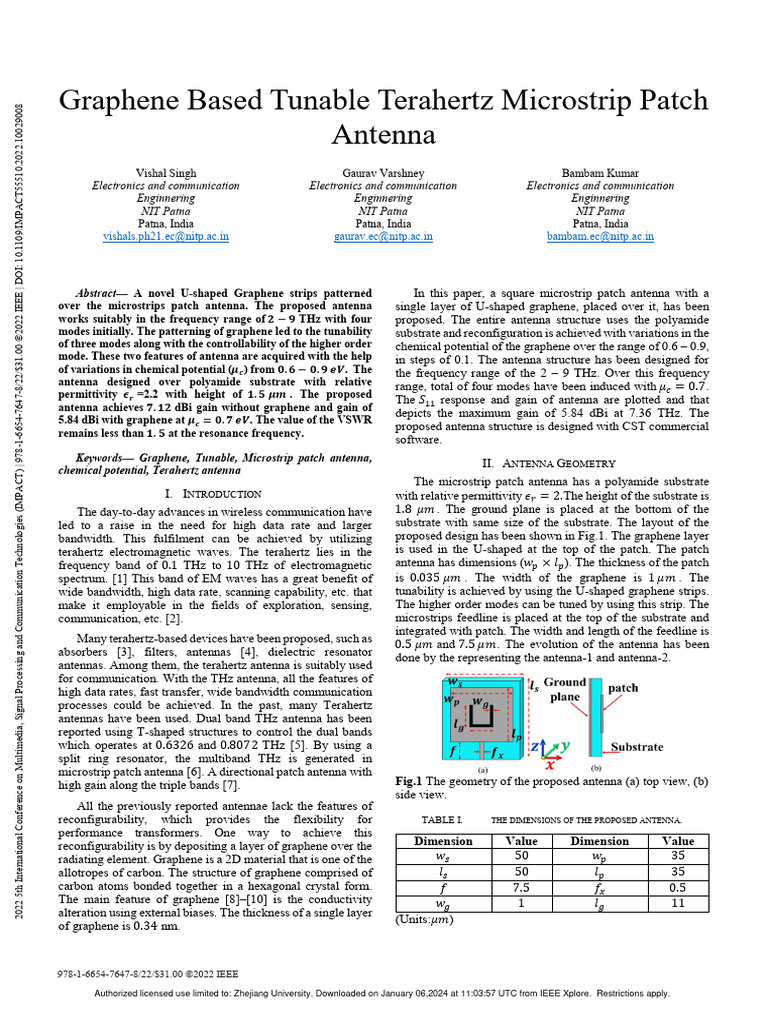 Graphene Based Tunable Terahertz Microstrip Patch Antenna Pdf