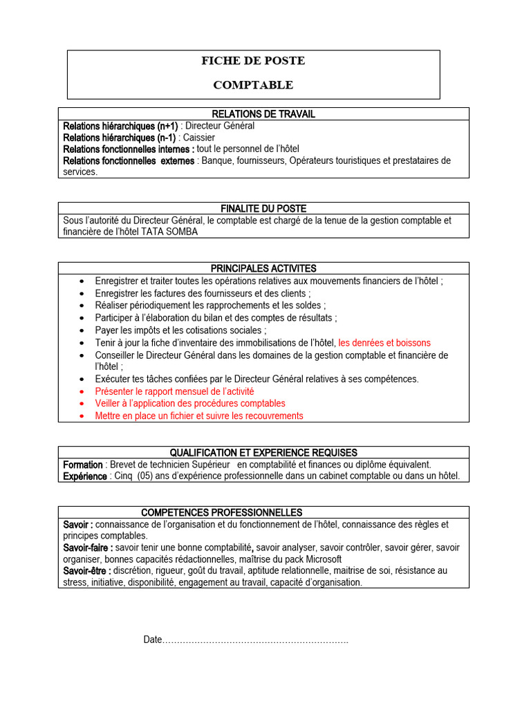 Fiche de Postes | PDF