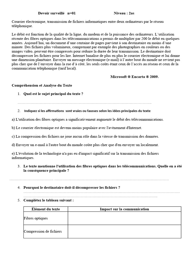 Devoir 2AS | PDF