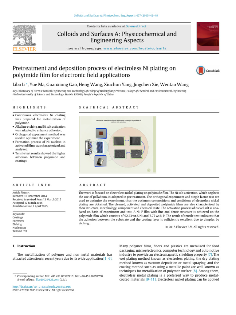 Pretreatment and Deposition Process of Electroless Ni Plating On Polyimide Film For Electronic ...