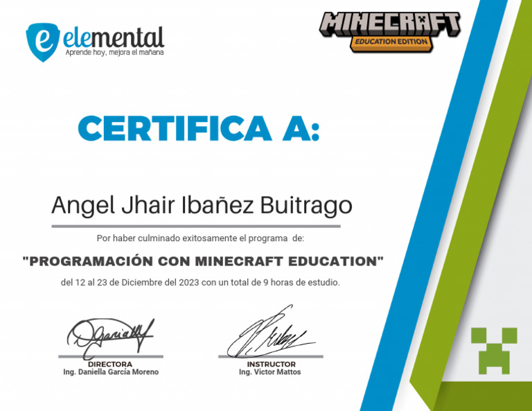 Certificado de Programación Con MINECRAFT EDUCATION-5 | PDF