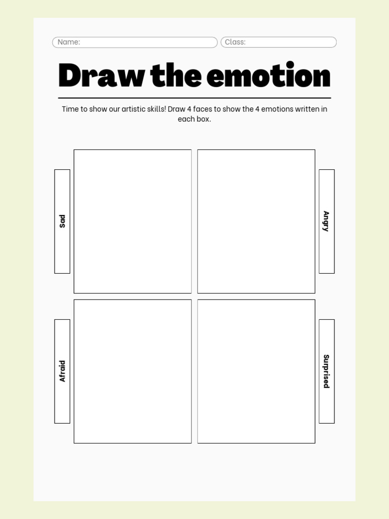 Yellow Black and White Simple Draw the Emotion Worksheet | PDF