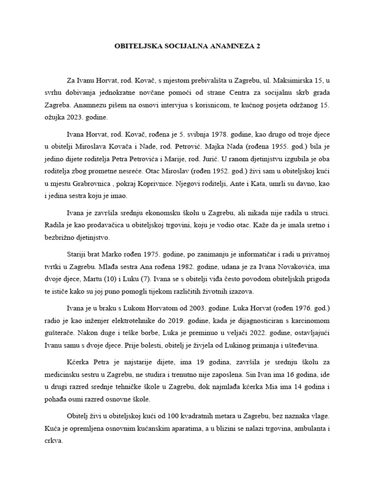 Obiteljska Socijalna Anamneza | PDF