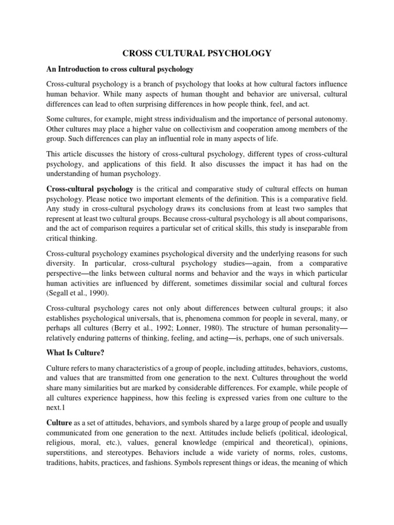 Cross Cultural Psychology | PDF