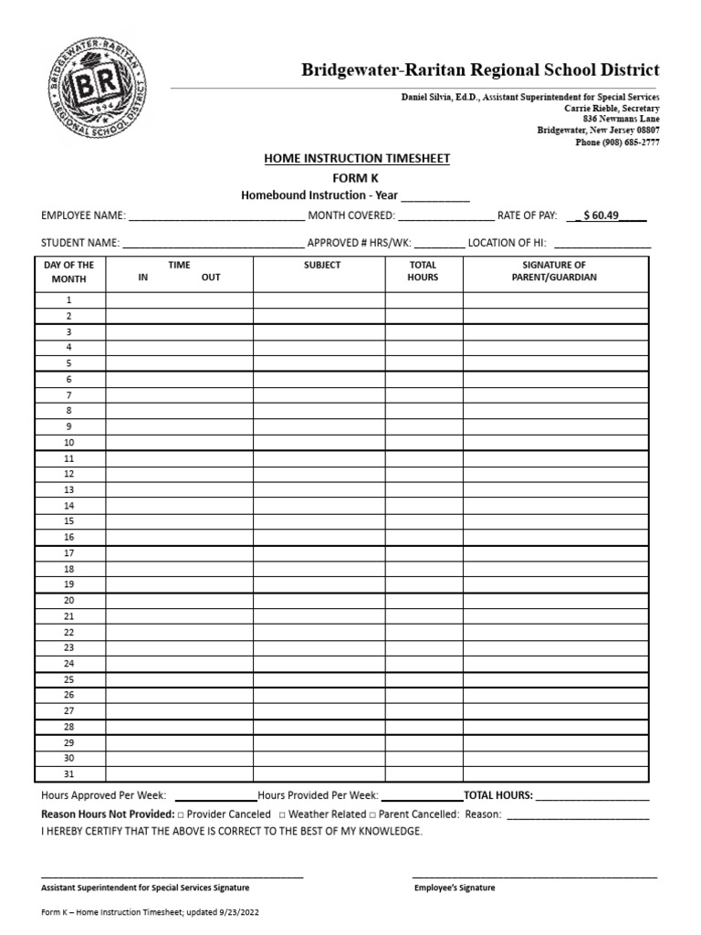Form K Timesheet 2023-2024 | PDF