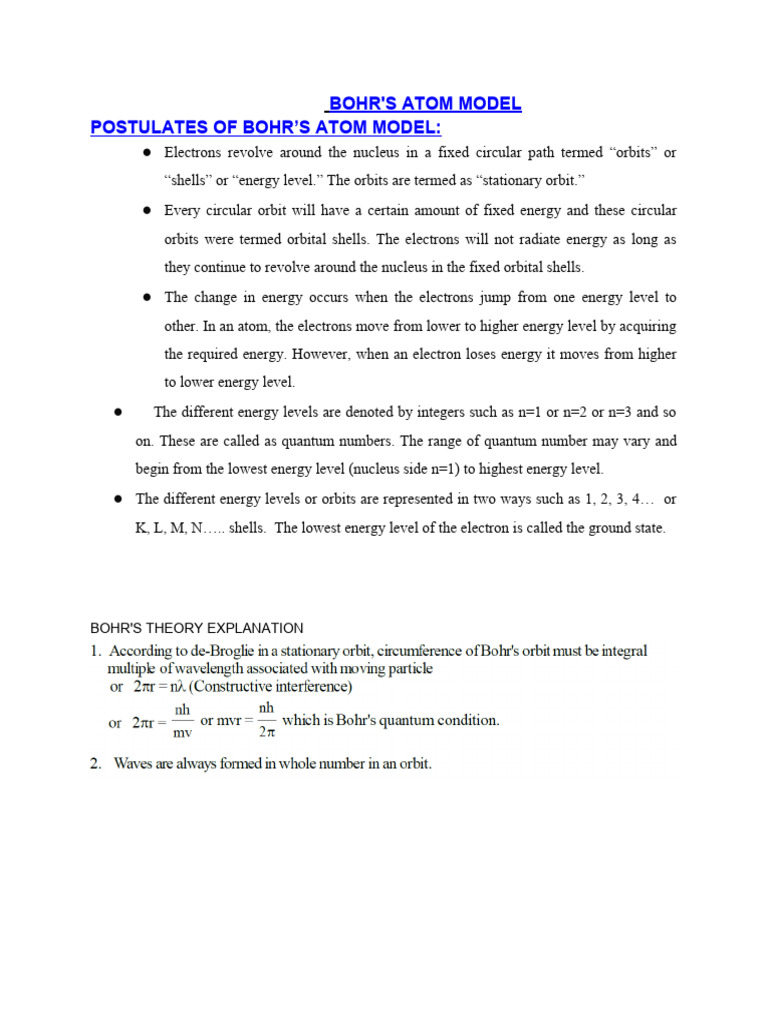 Bohrs Atom Model Pdf