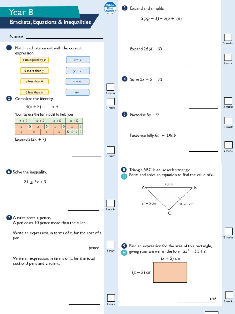 WRM Year8 Spring Block 1 Brackets Equations Inequalities Mini ...