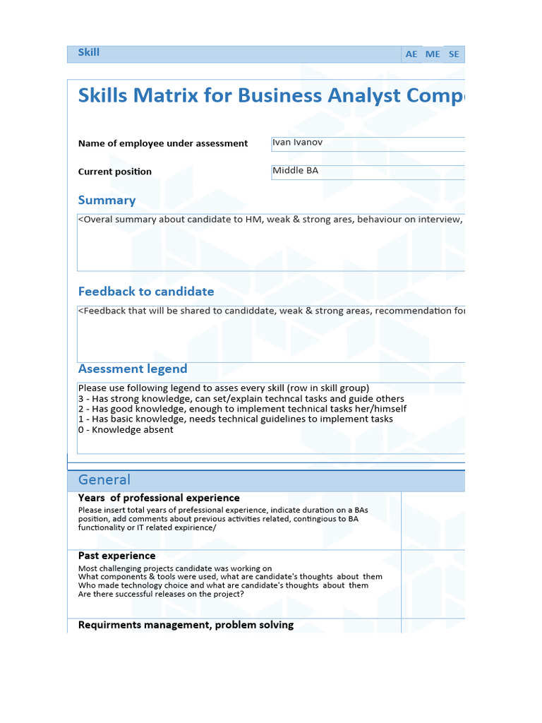 BA competency matrix | PDF | Business Analysis | Use Case