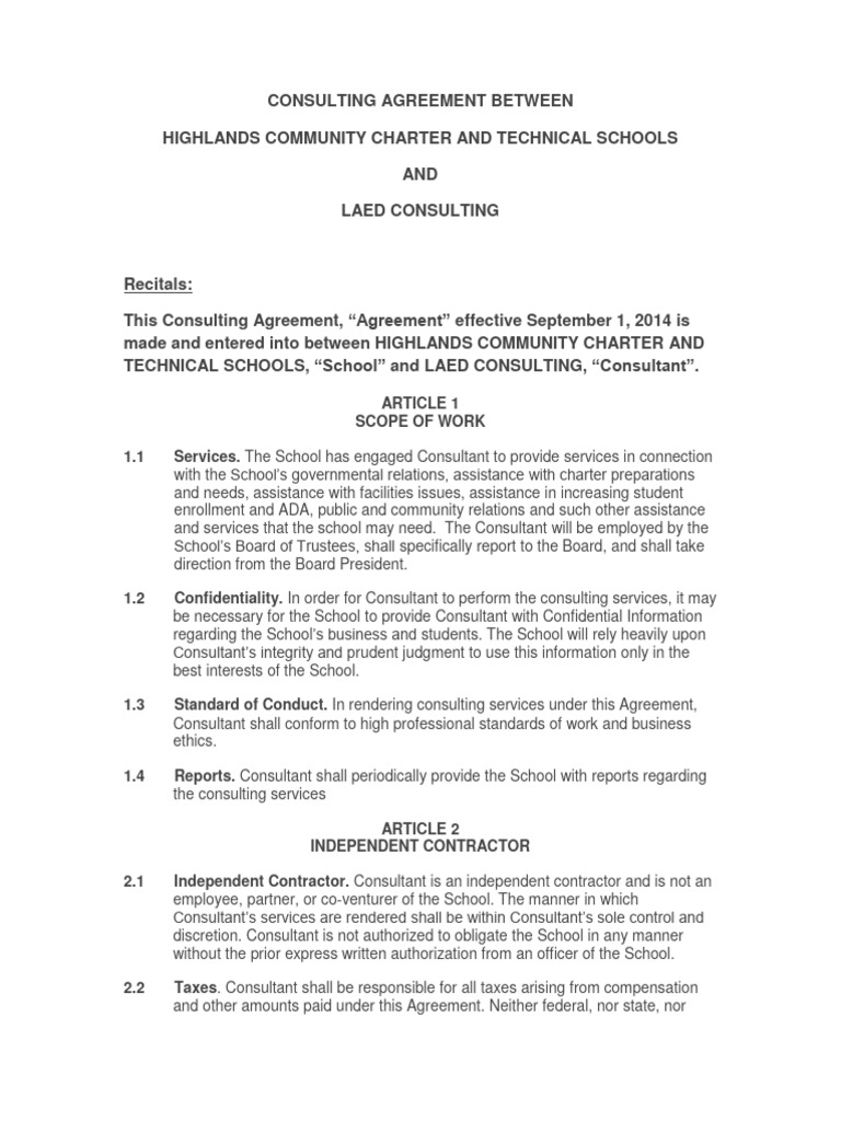 Linda Fowler Initial Consulting Agreement Revised | PDF