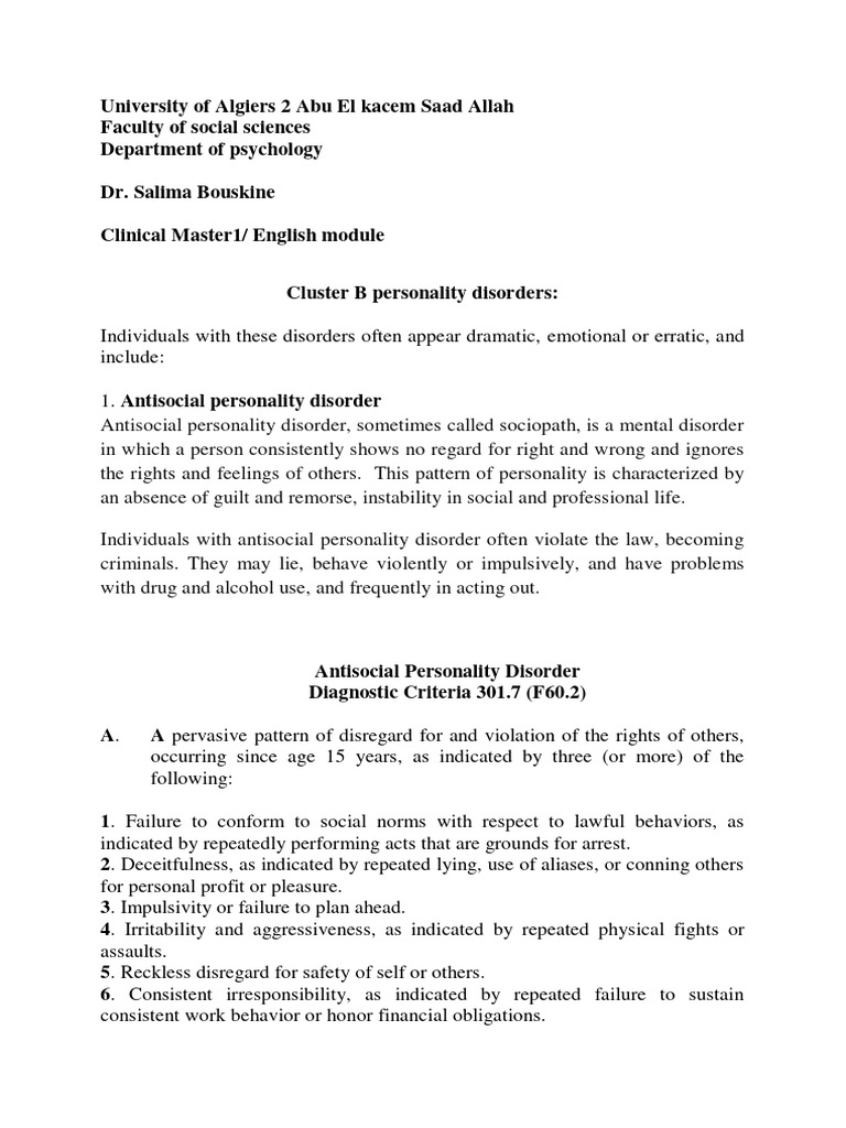 Antisocial Personality Disorder | PDF | Lifestyle