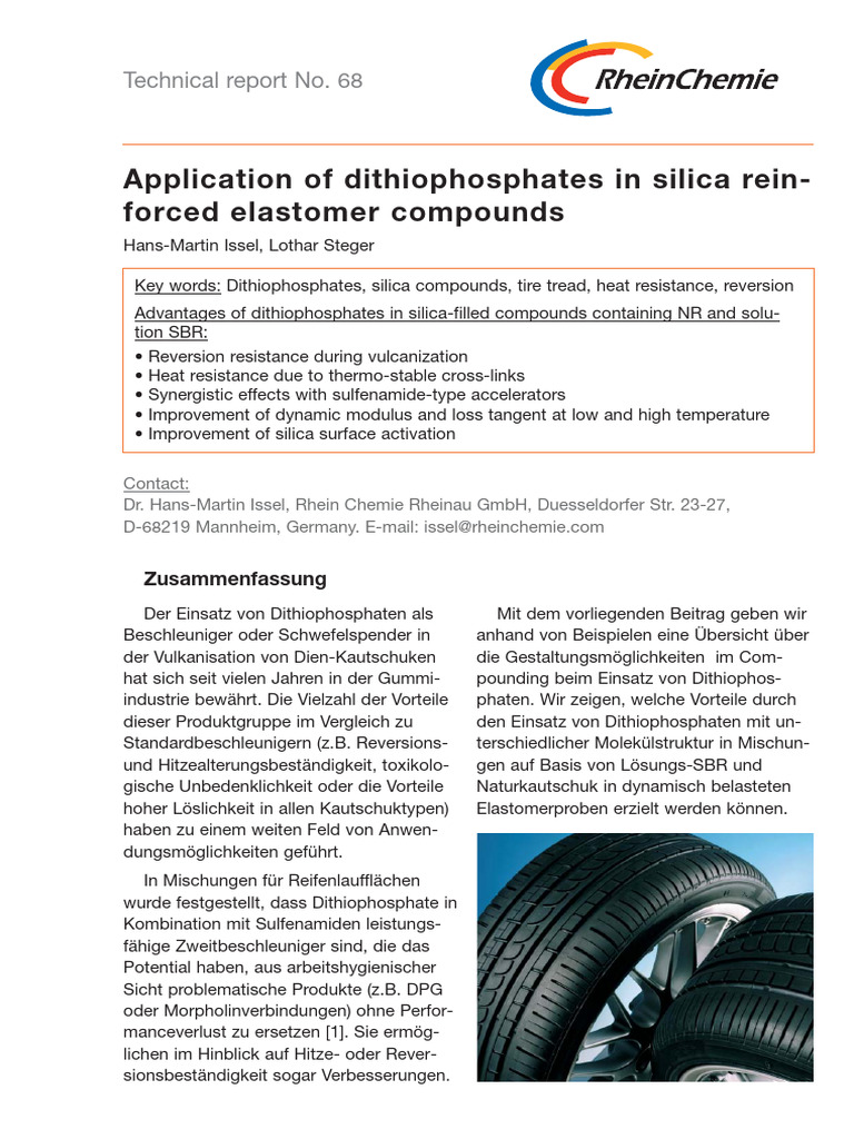 Application of Dithiophosphates in Silica Reinforced Elastomer ...