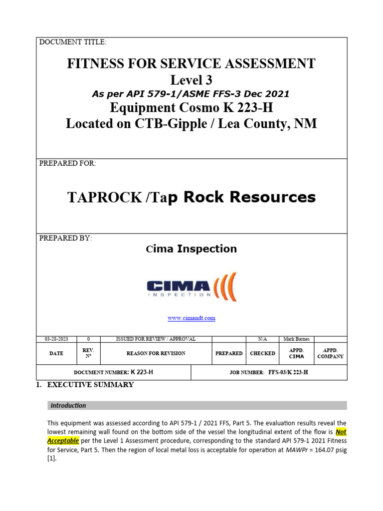 FFS Level 3 Assessment: Cosmo K 223-H | PDF