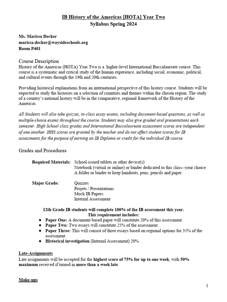 IB HOTA Year Two Syllabus 2024 | PDF