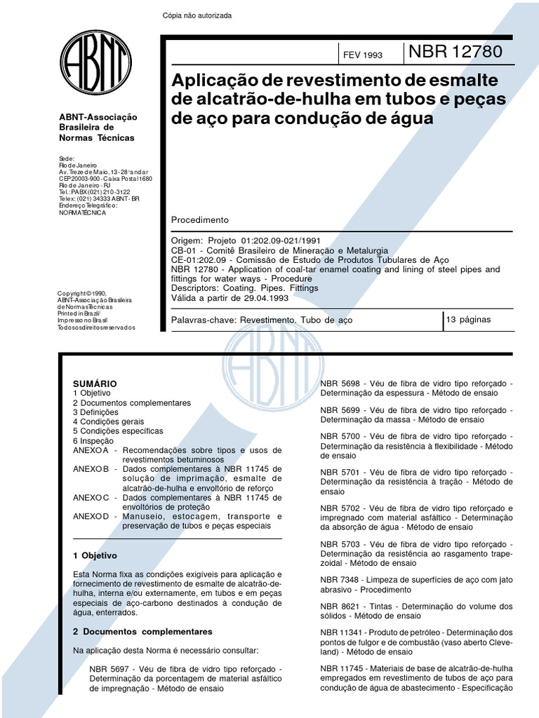 NBR 12780 - Aplicacao de Revestimento de Esmalte de Alcatrao-De-Hulha ...