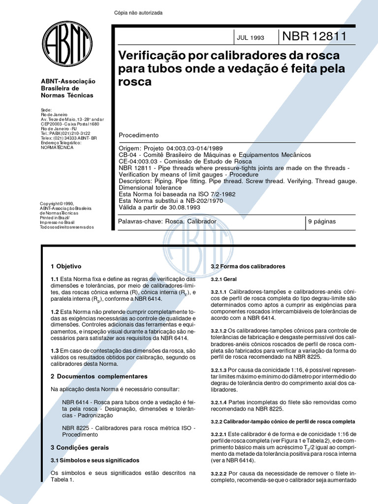 NBR 12811 NB 202 - Verificacao Por Calibradores Da Rosca para Tubos ...