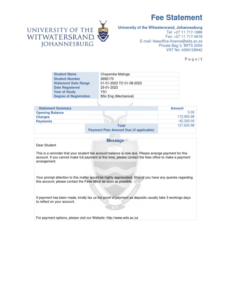 2692170 - Fee Statement | PDF | Fee | Payments