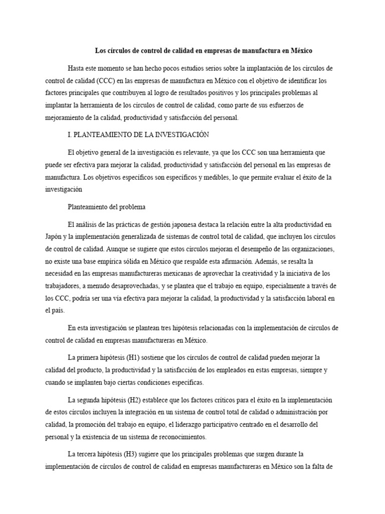 Los Círculos de Control de Calidad en Empresas de Manufactura en México ...