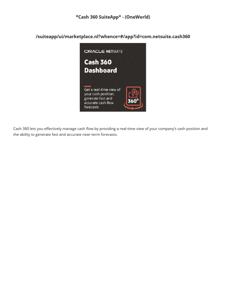 Cash 360 SuiteApp | PDF | Finance & Money Management