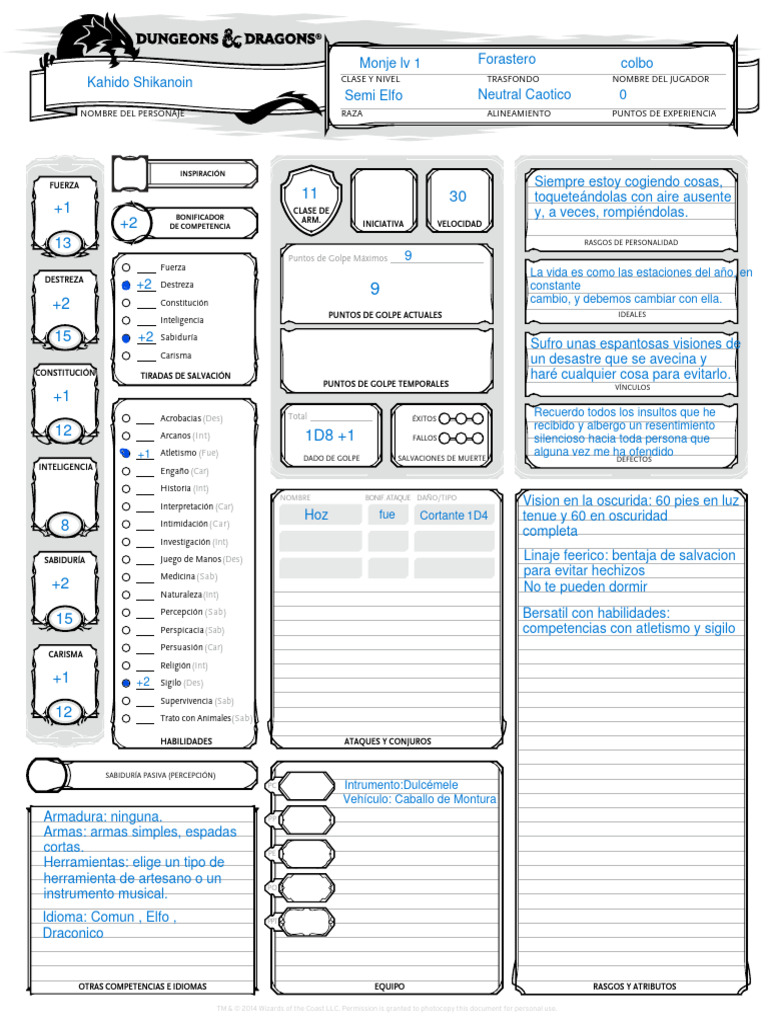 DND 5ta Edicion Hoja de Personaje Espanol1 | PDF DND 5ta Edicion Hoja de Personaje Espanol1 | PDF