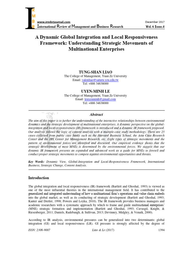 A Dynamic Global Integration and Local Responsiveness Framework: Understanding Strategic ...