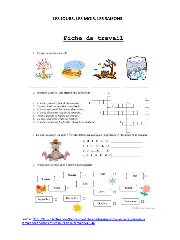 Jours, Mois et Saisons en Français | PDF