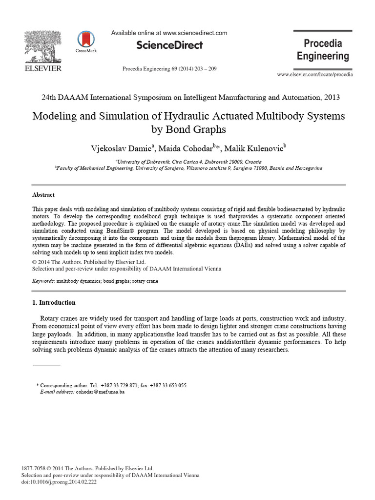 Modeling and Simulation of Hydraulic Actuated Multibody Systems by Bond Graphs (Procedia ...