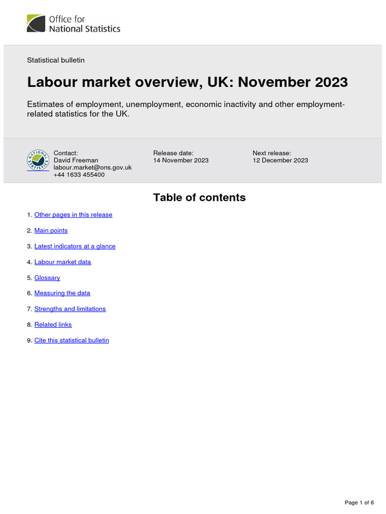 Labour Market Overview, UK November 2023 | PDF | Cost Of Living ...