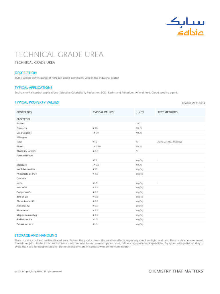 TECHNICAL GRADE UREA - Global - Technical - Data - Sheet | PDF ...