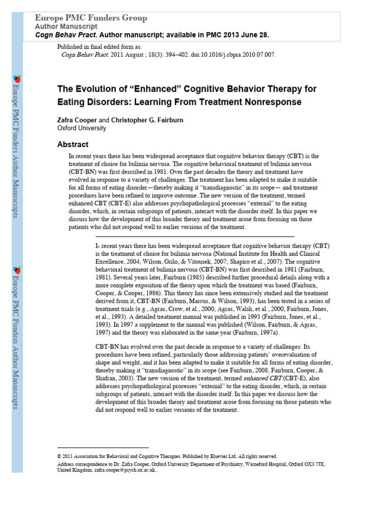 The - Evolution - of - Enhanced - Cognitive - Behavior - Therapy - For ...