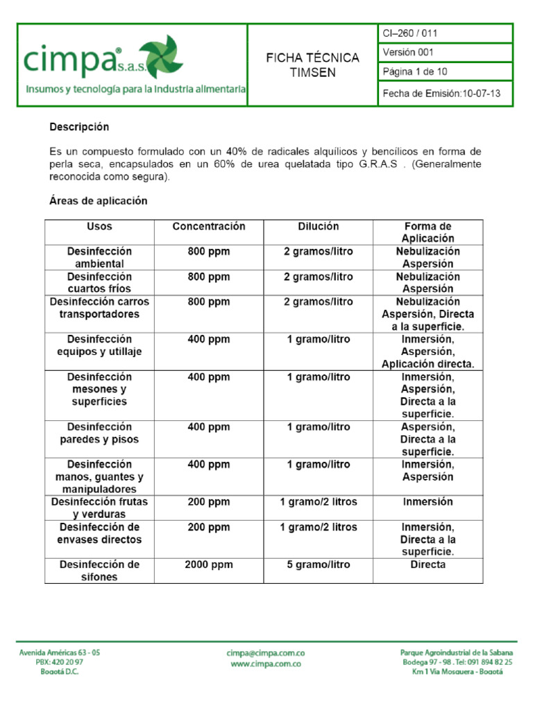 Timsen Desinfectante FT | PDF