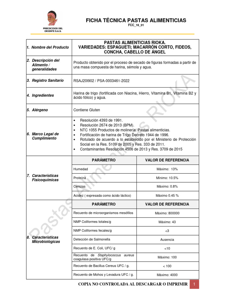 Ficha_Técnica_Pastas_v1 | PDF | Trigo | Pasta