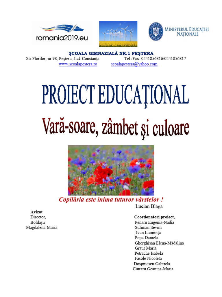 Proiect Educational - Vară-Soare, Zâmbet Şi Culoare | PDF