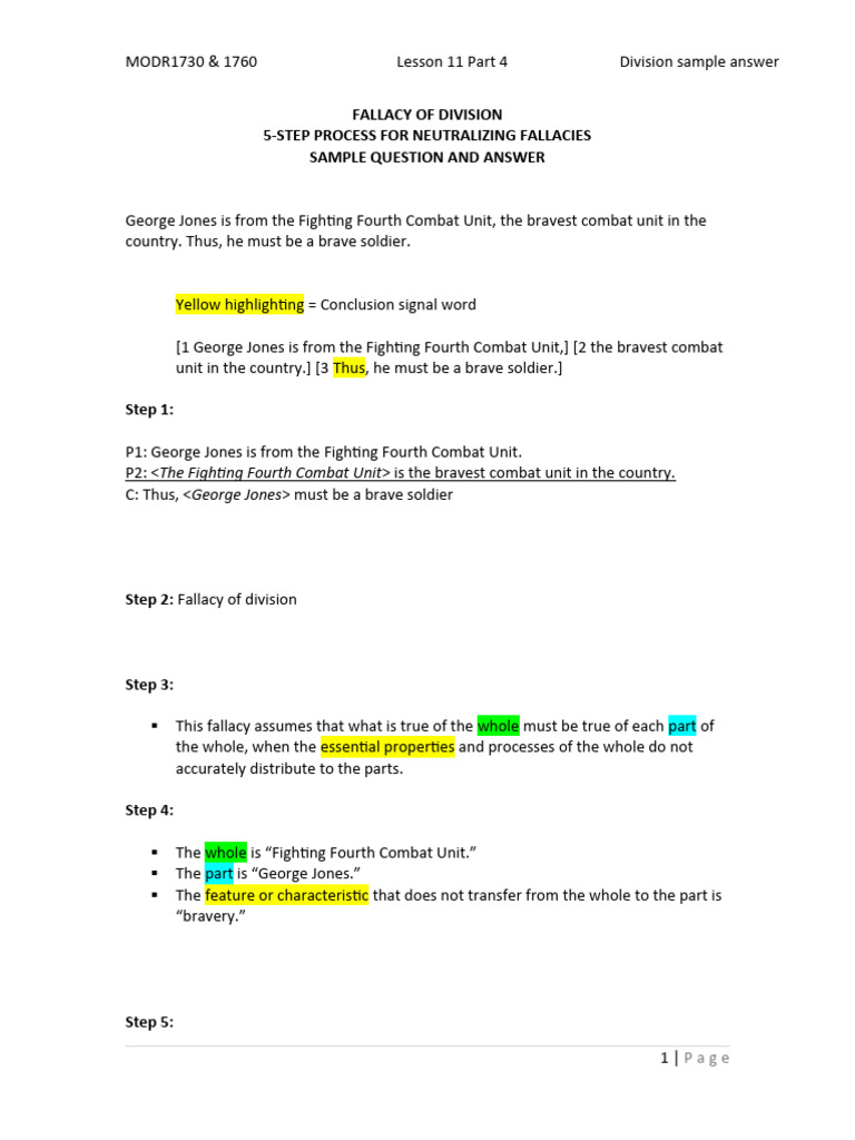 Lesson 11 Part 4 Sample Answer Division Fallacy | PDF
