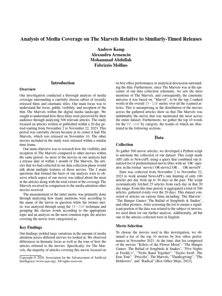 Analysis of Media Coverage On The Marvels Relative To Similarly-Timed ...