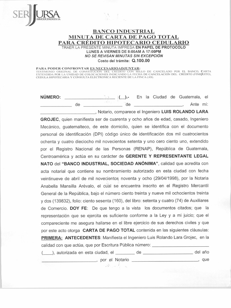 Minuta Carta de Pago | PDF