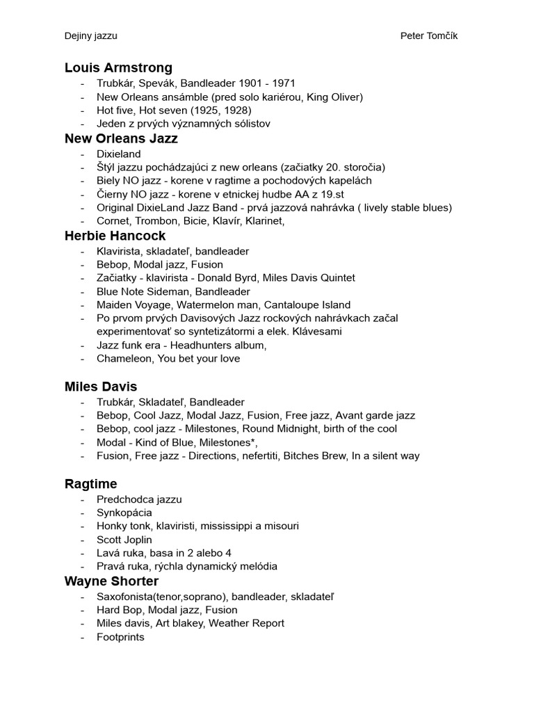 Dejiny Jazzu - HAMU - Poznamky | PDF