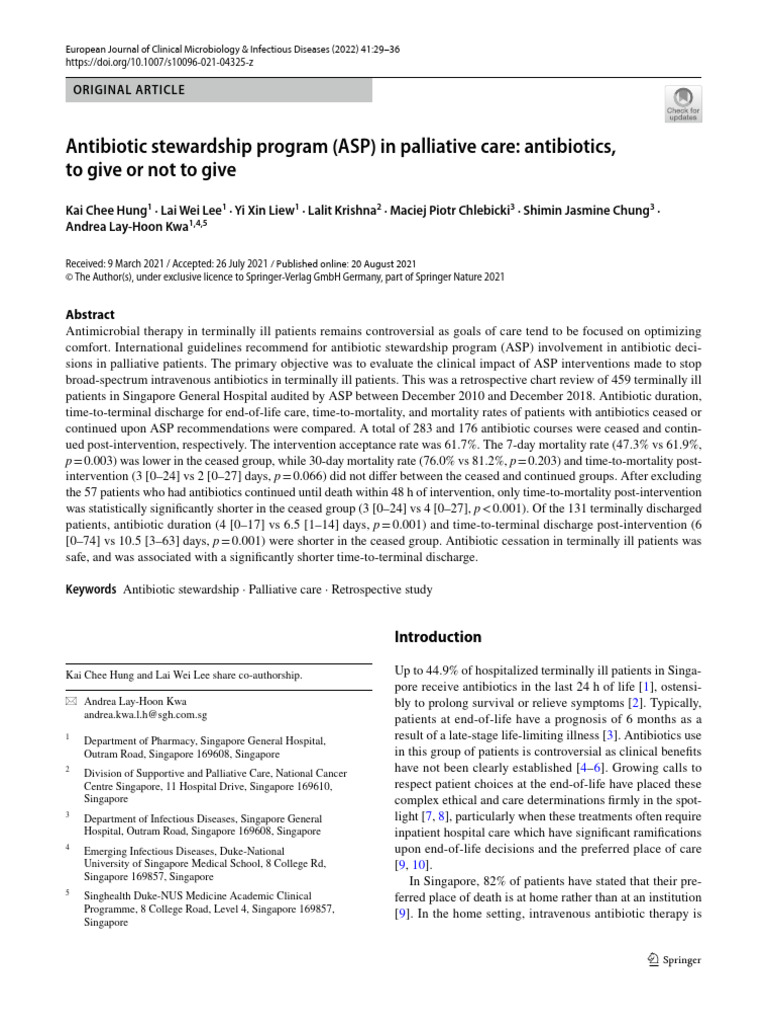 Antibiotic Stewardship Program (ASP) in Palliative Care: Antibiotics ...