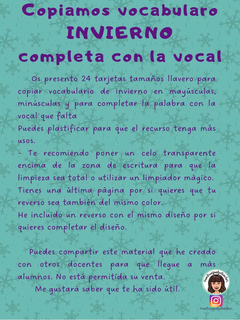 Copiamos Vocabulario Invierno MAYÚSCULA Minúscula Vocal | PDF