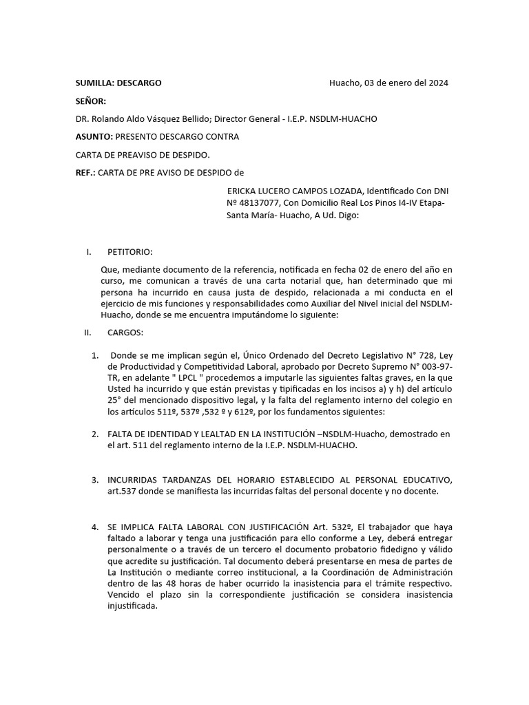 Descargo de Ericka Lucero Campos Lozada | PDF