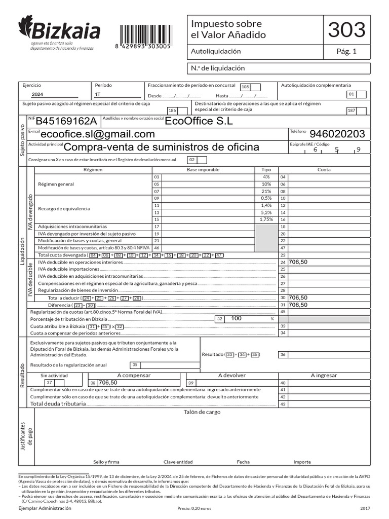 Modelo 303 IVA Bizkaia 2024 Rellenable | PDF | Economias | Gobierno