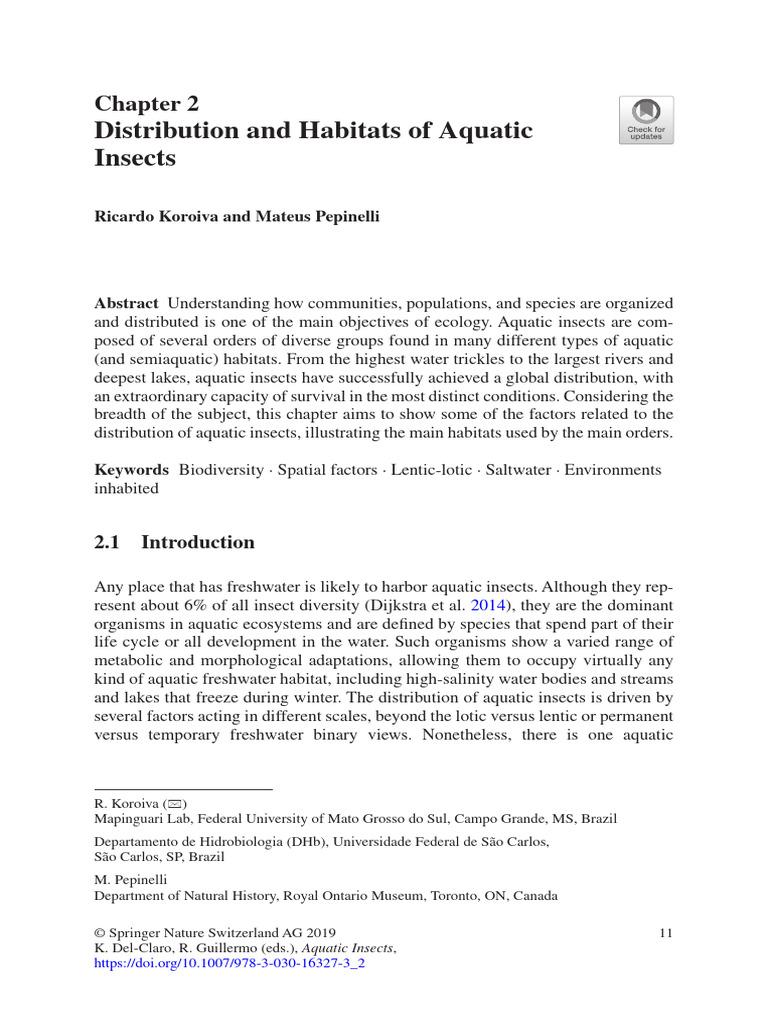 Chapter 2 Distribution and Habitats of Aquatic Insects | PDF | Aquatic Ecosystem | Wetland