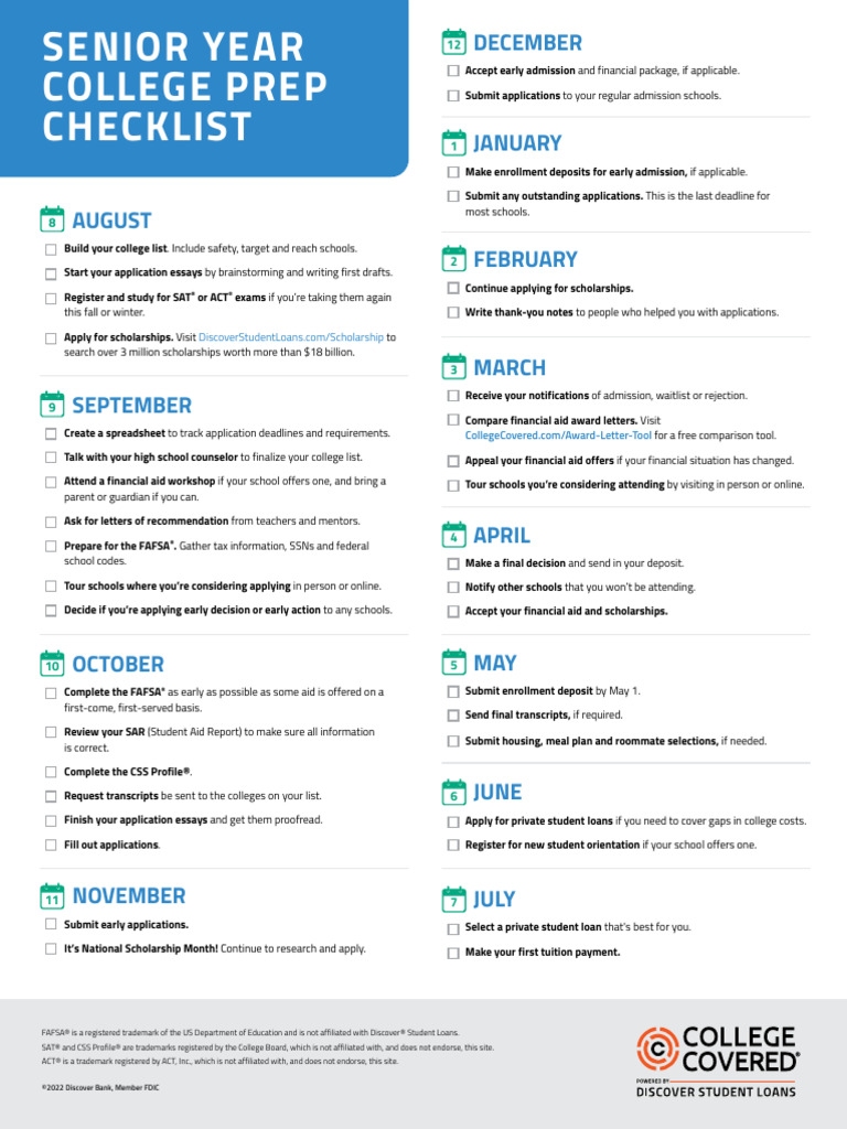 Senior Year College Prep Checklist 1 | PDF | Student Financial Aid In ...