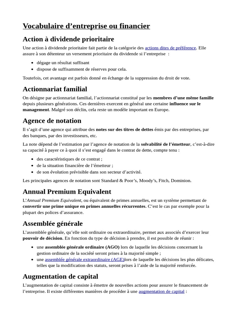 Vocabulaire Financier | PDF