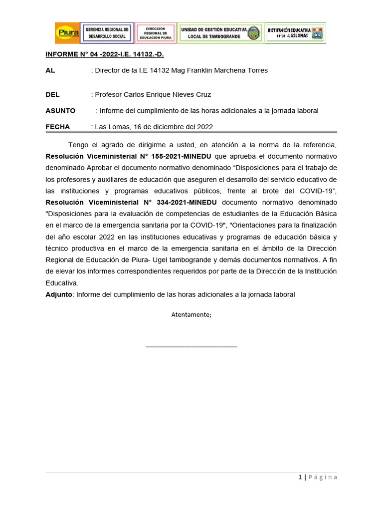Informe de Horas No Lectivas F | PDF | Aprendizaje | Enseñando