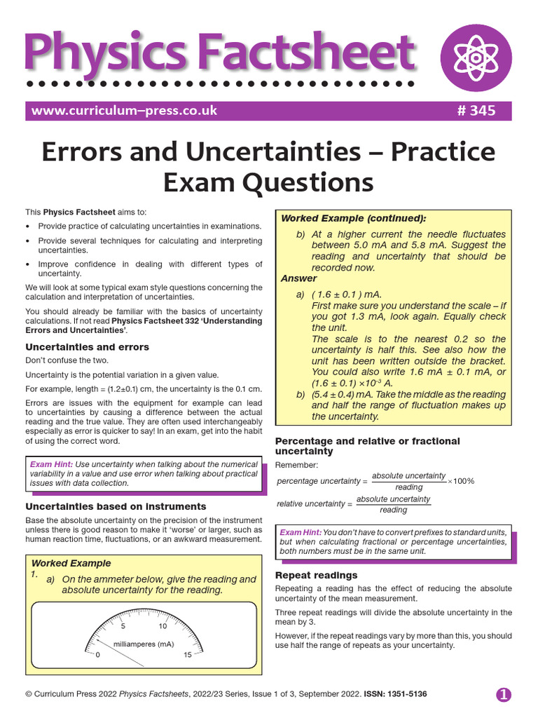 Errors and Uncertainties | PDF | Uncertainty | Accuracy And Precision