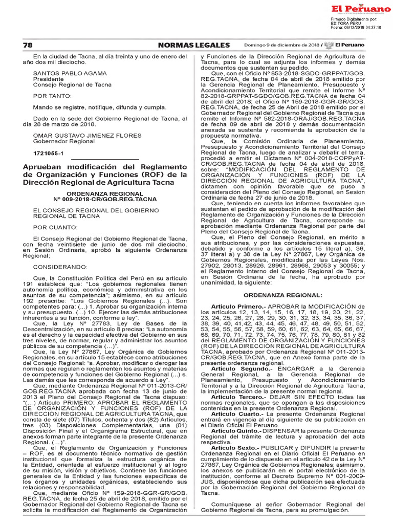 ROF - Ordenanza Regional 2018 | PDF | Defensa Civil | Administración Pública