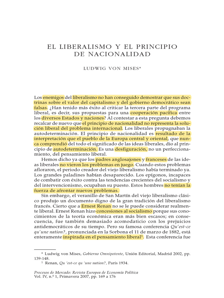 El Liberalismo y El Principio de Nacionalidad - Ludwig Von Mises | PDF El Liberalismo y El Principio de Nacionalidad - Ludwig Von Mises | PDF
