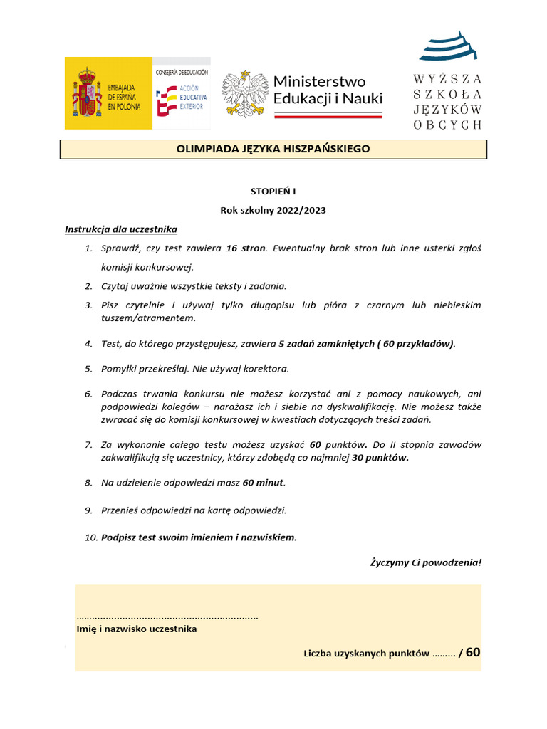 Ojh - Stopien I - Test Do Druku - 2022 - 23 REVISADO | PDF