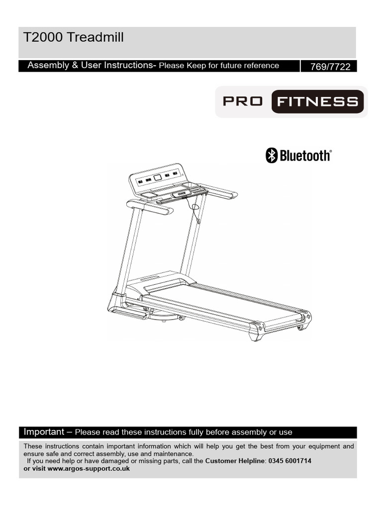 T2000 Treadmill: Assembly & User Instructions-769/7722 | PDF