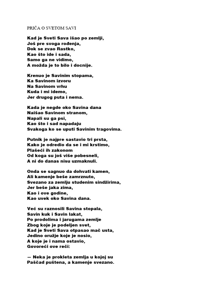Prica o Svetom Savi | PDF